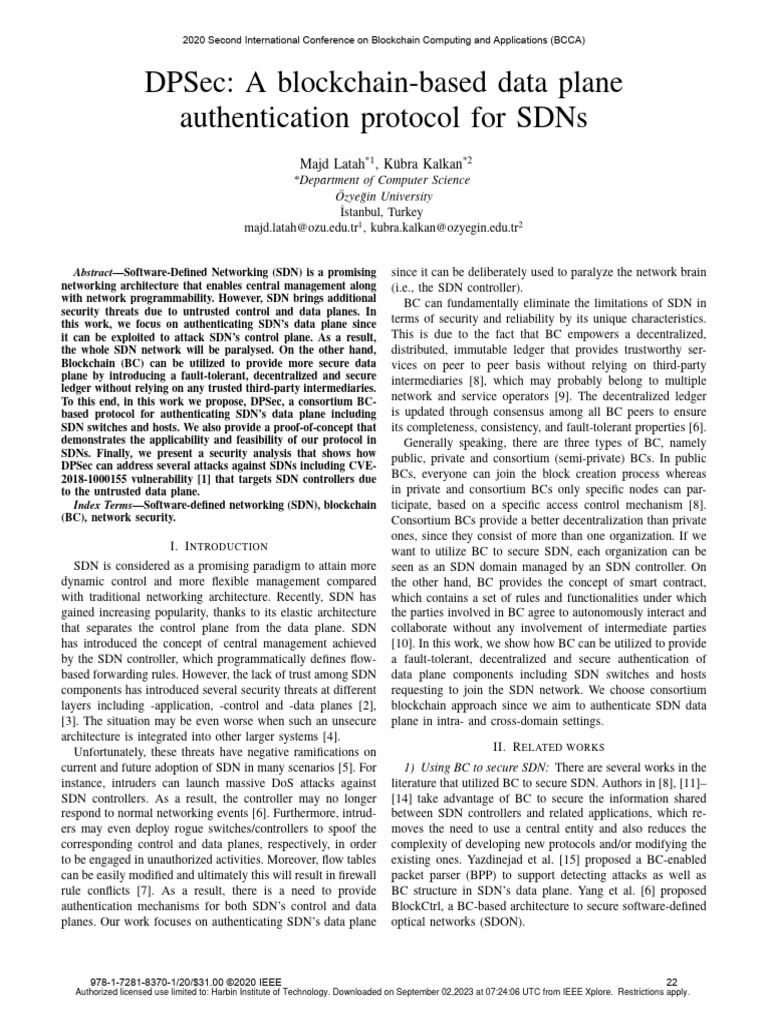 4 - DPSec A Blockchain-Based Data Plane Authentication Protocol For SDNs - 2020 Ieeexplore | PDF ...