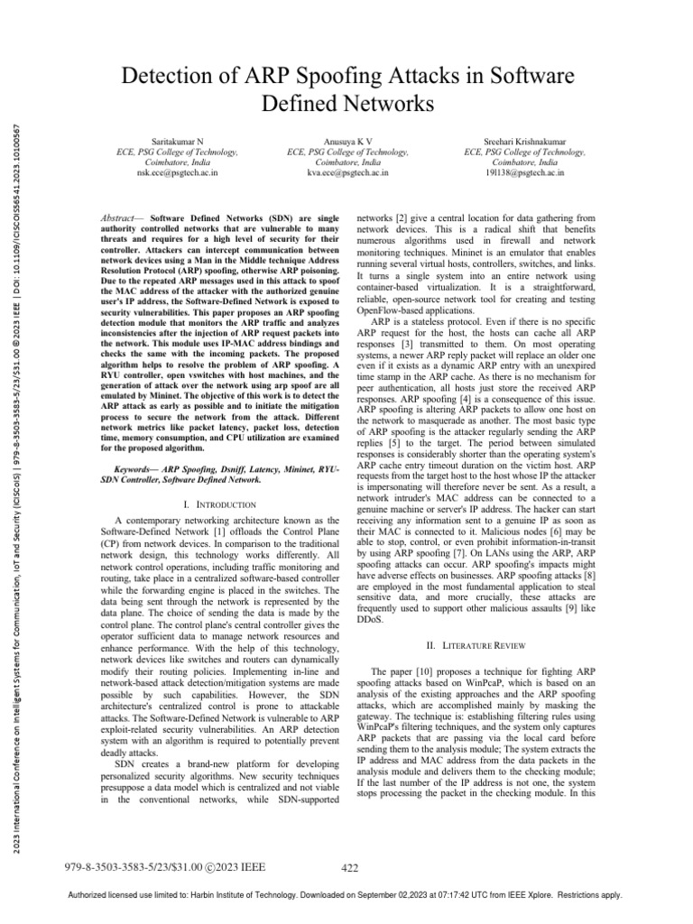 3 - Detection of ARP Spoofing Attacks in Software Defined Networks ... 3 - Detection of ARP Spoofing Attacks in Software Defined Networks ...