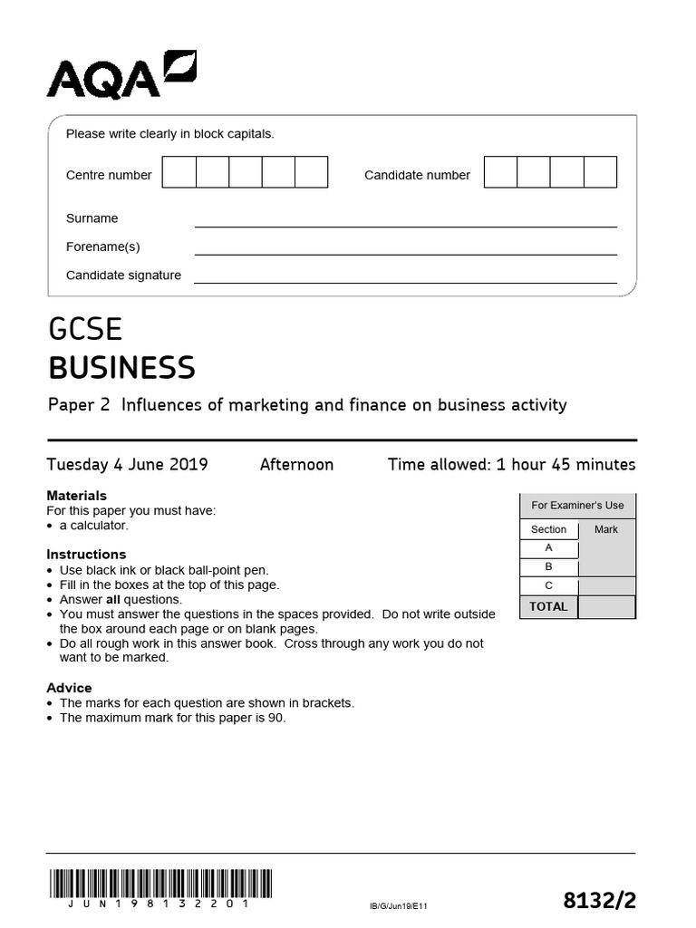 GCSE Business Exam Paper June 2019 | PDF | Net Income | Financial Markets