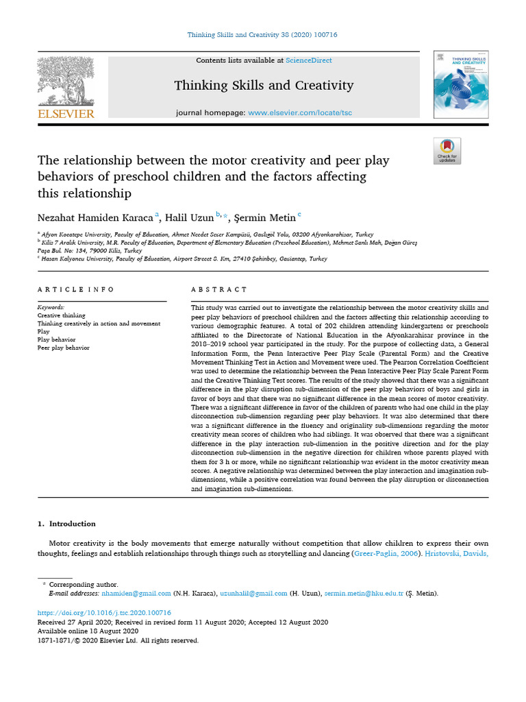 2020-The Relationship Between The Motor Creativity and Peer Play ...