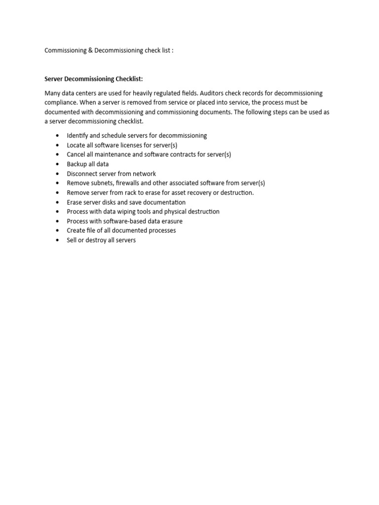 Commissioning & Decommissioning Process Checklist | PDF | Business