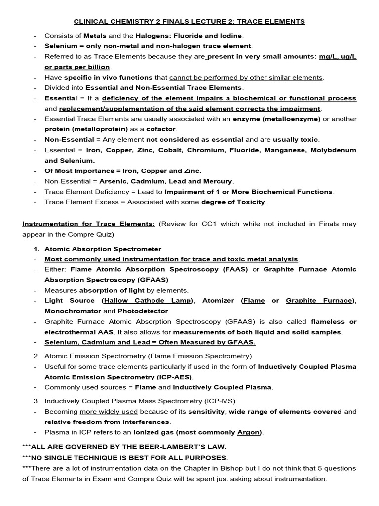 Clinical Chemistry: Trace Elements | PDF | Selenium | Zinc