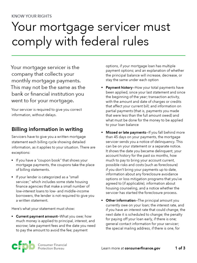 CFPB Know Your Rights Mortgage Servicer Comply Federal Rules Handout | PDF
