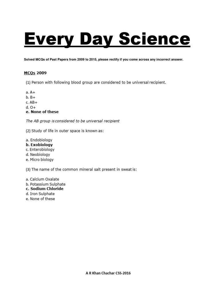 Solved MCQs OF Every Day Science | PDF