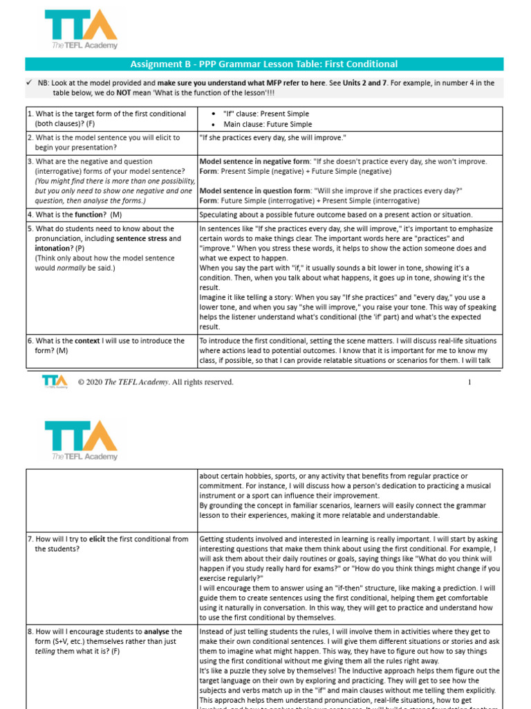 Assignment B 1. PPP Grammar Lesson Table | PDF | Question | Sentence ...