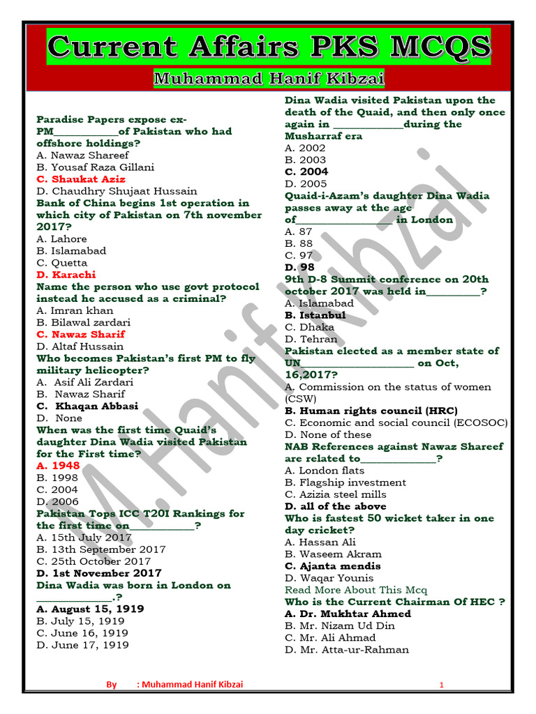 GK, ISL - PKS, Eng, CA, PkA, CMP, EDS, MCQS | PDF
