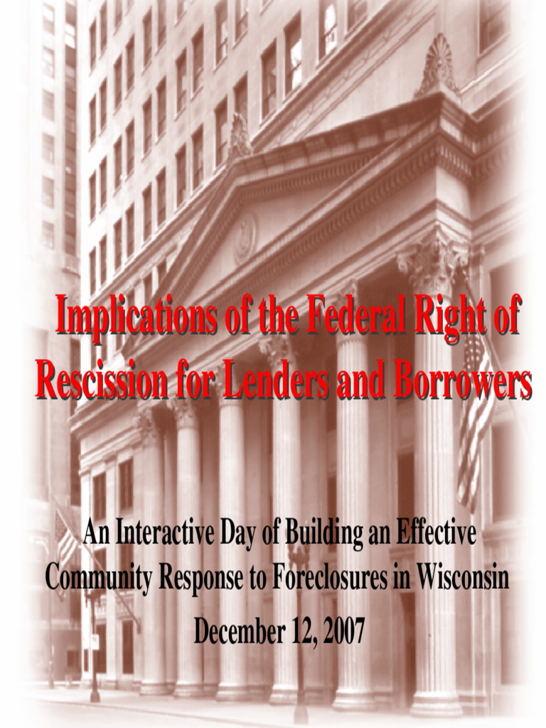 Presentation Implications Federal Right of Rescission PDF | PDF | Truth ...