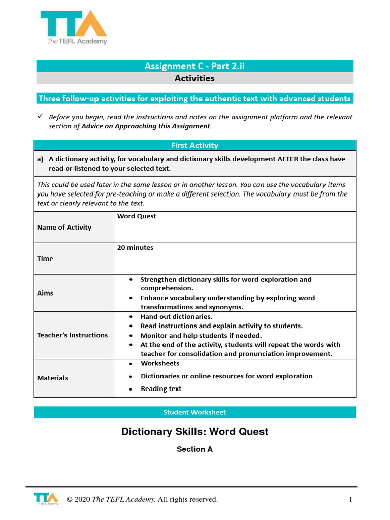 Assignment C 3. Activities | PDF | Information | Vocabulary