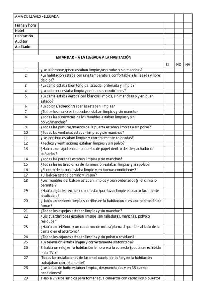 AMA DE LLAVES Checklist | Descargar gratis PDF | Baño | Ducha
