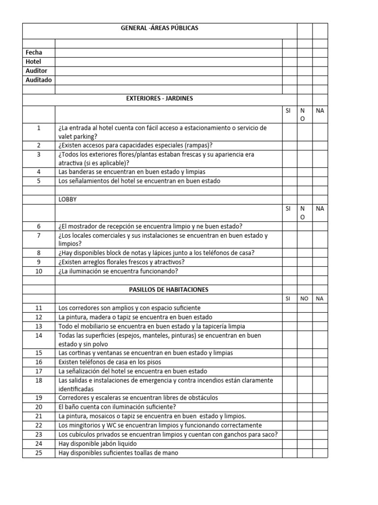 GENERAL Áreas Públicas Checklist | PDF