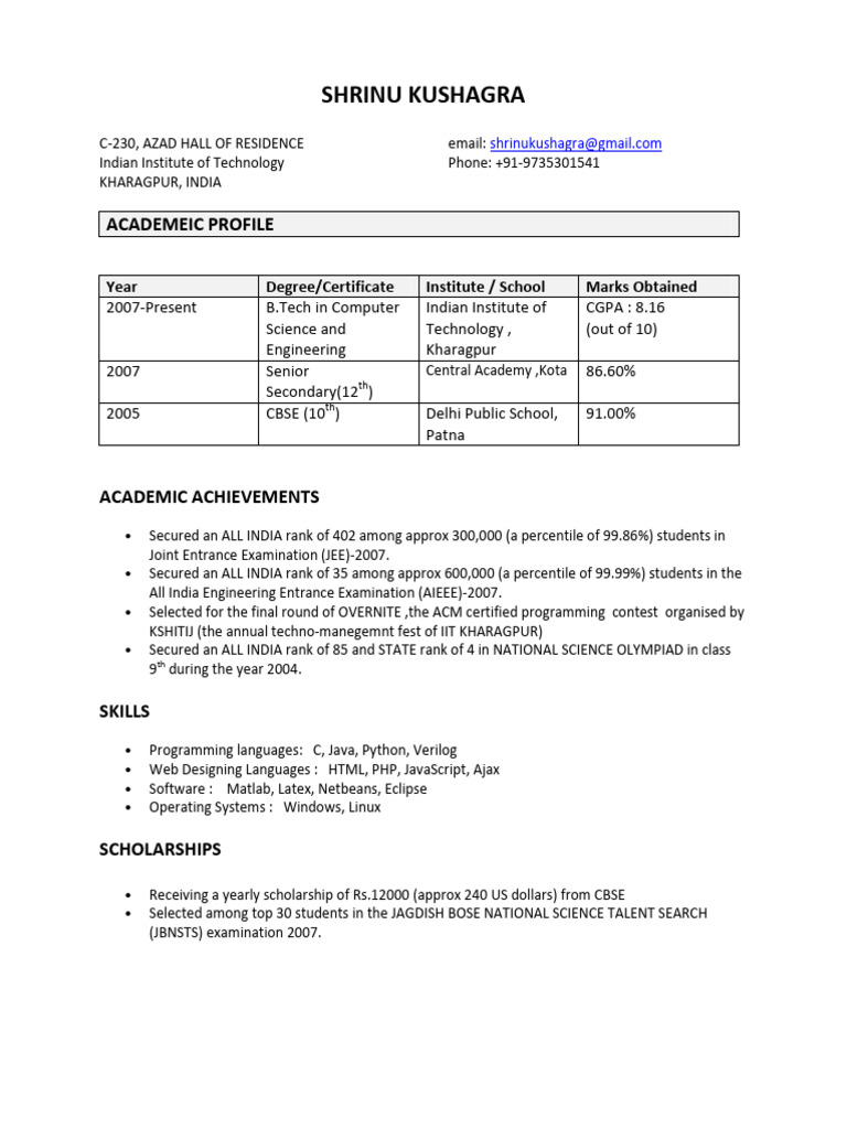 Shrinu Kushagra: Academeic Profile | PDF