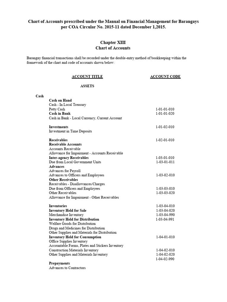 Chart of Accounts - COA Circular 2015-11 | PDF | Depreciation | Expense