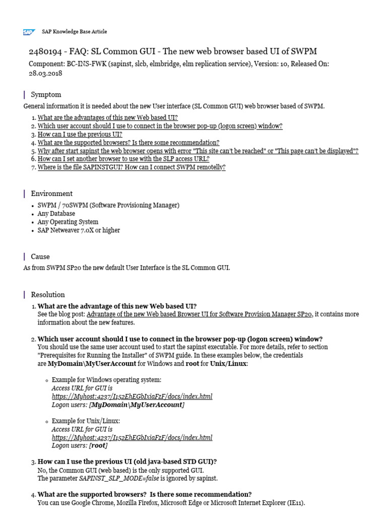 FAQ SL Common GUI - The New Web Browser Based UI of SWPM | PDF