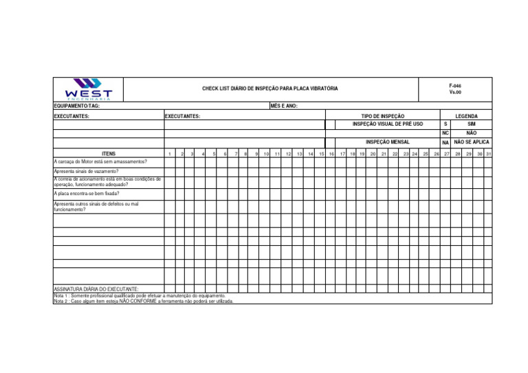 F - 046 - Check List Placa Vibratória | PDF