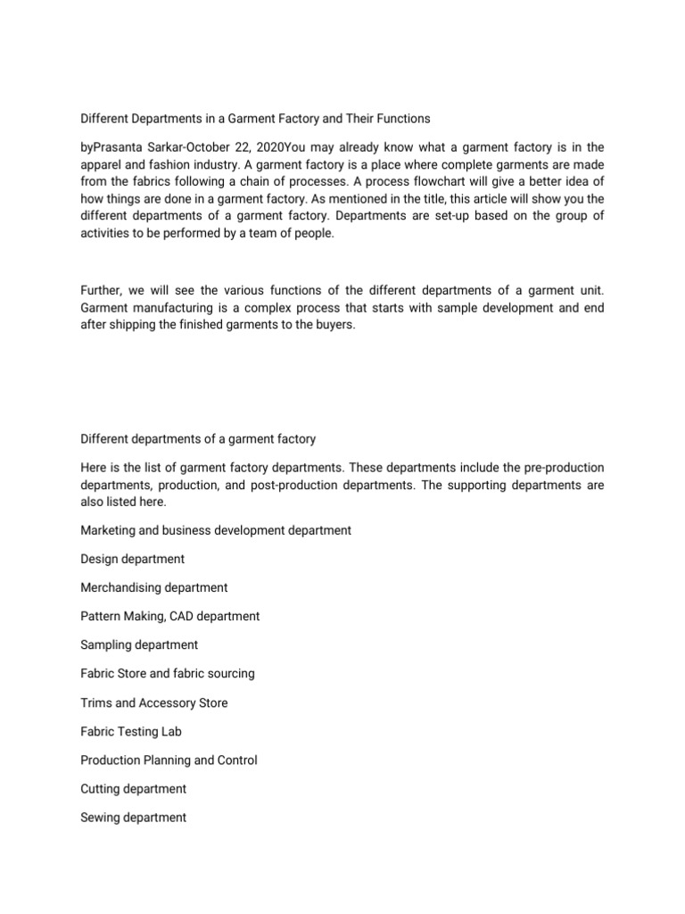 Garment Factory Departments Guide | PDF