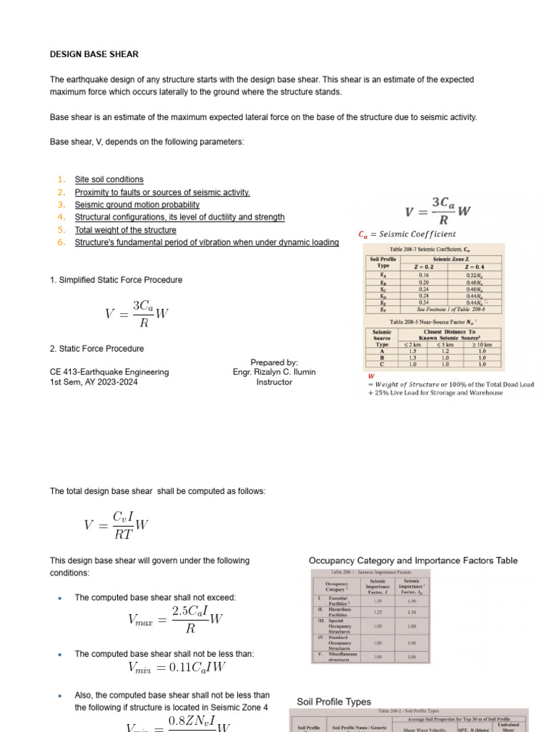 Chapter 10 - NSCP 2015) Base Shear - Introduction-1 | PDF | Earthquakes ...