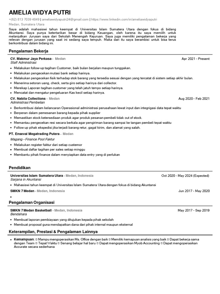 CV Amelia Widya Putri | PDF