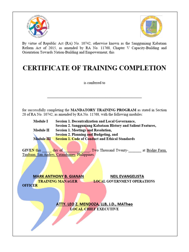 Annex B Certificate of Training Completion | PDF