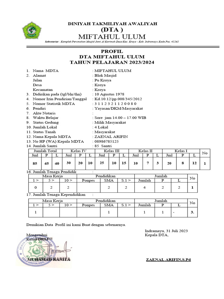 Diniyah Takmiliyah Awaliyah | PDF