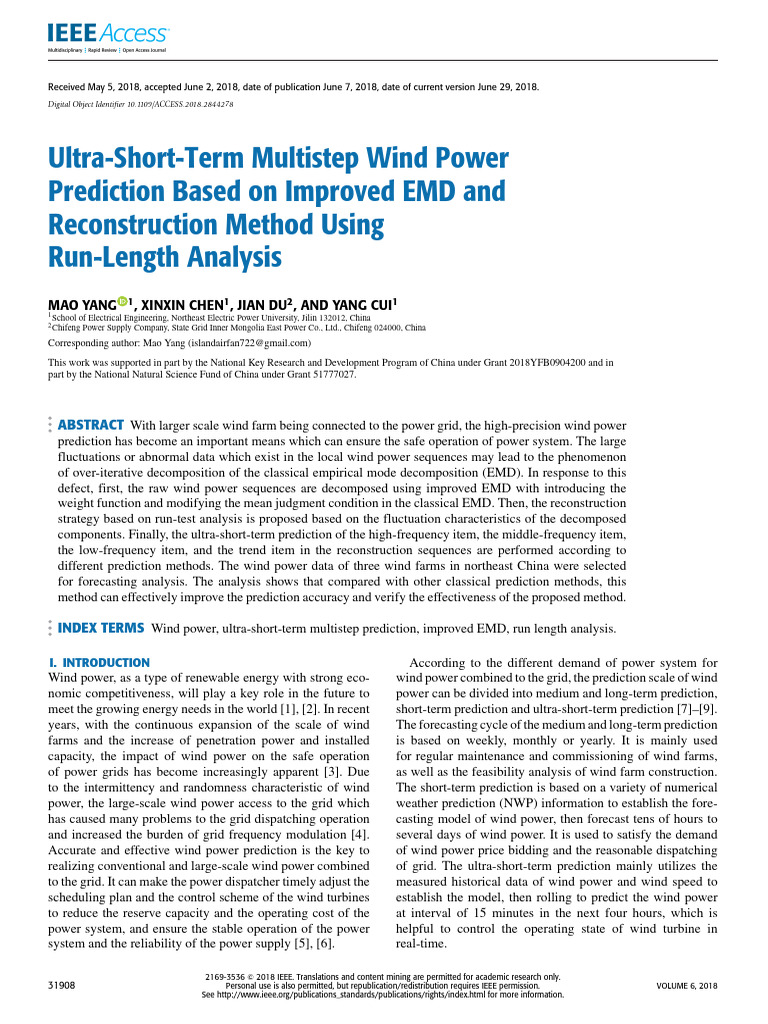 Ultra-Short-Term Multistep Wind Power Prediction Based On Improved EMD ...