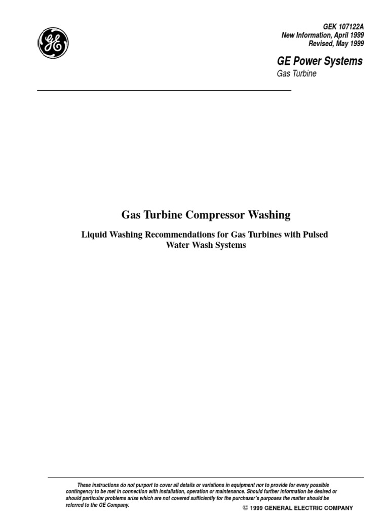 GEK107122a-Gas Turbine Compressor Washing | PDF | Valve | Gas Turbine