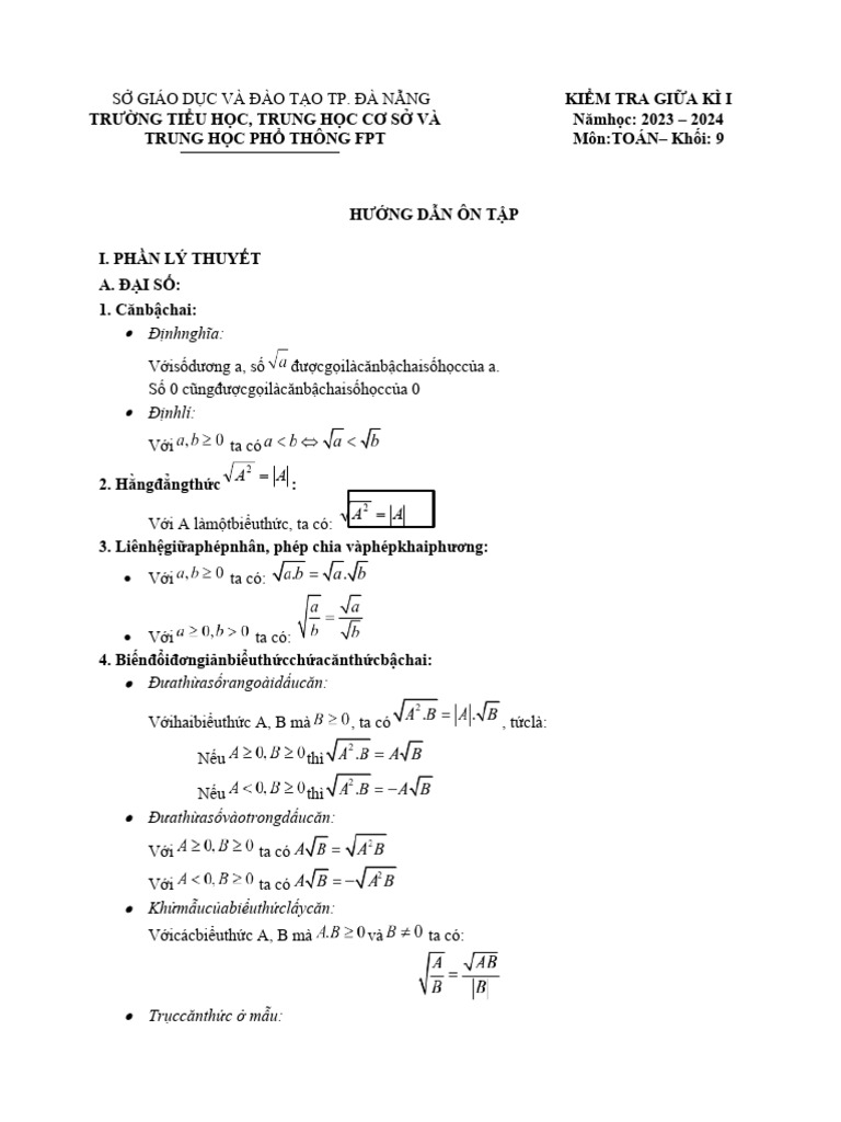 Toan 9 - HD On Tap - GK1 - 23 24 | PDF