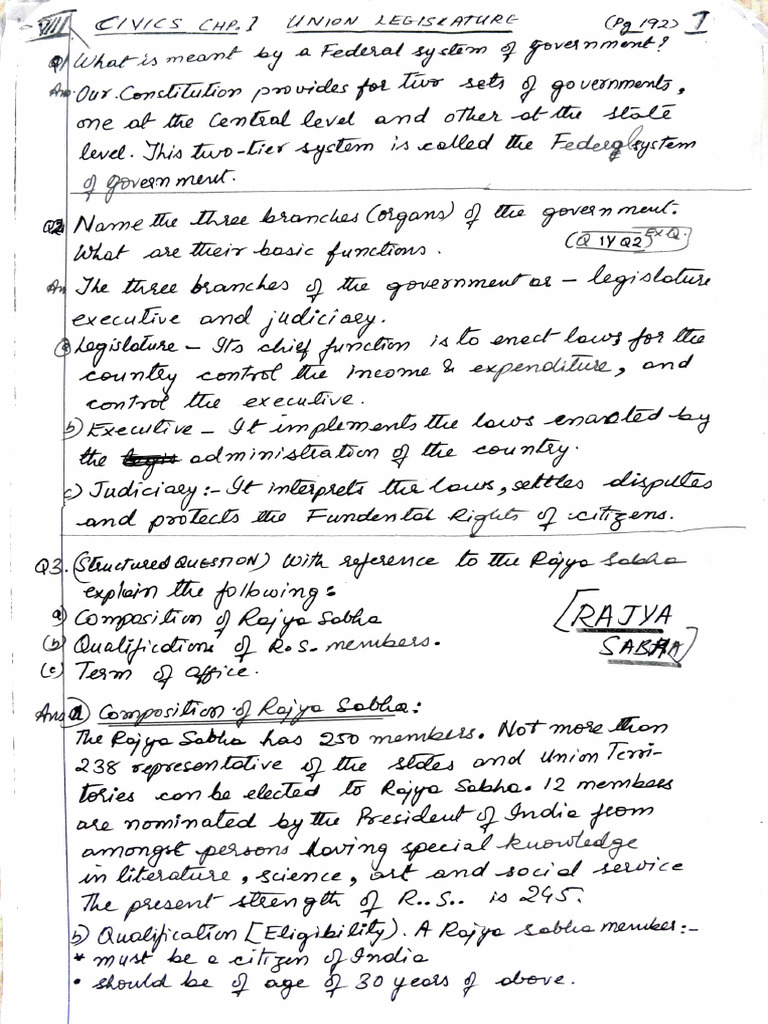 The Union Legislature Notes | PDF