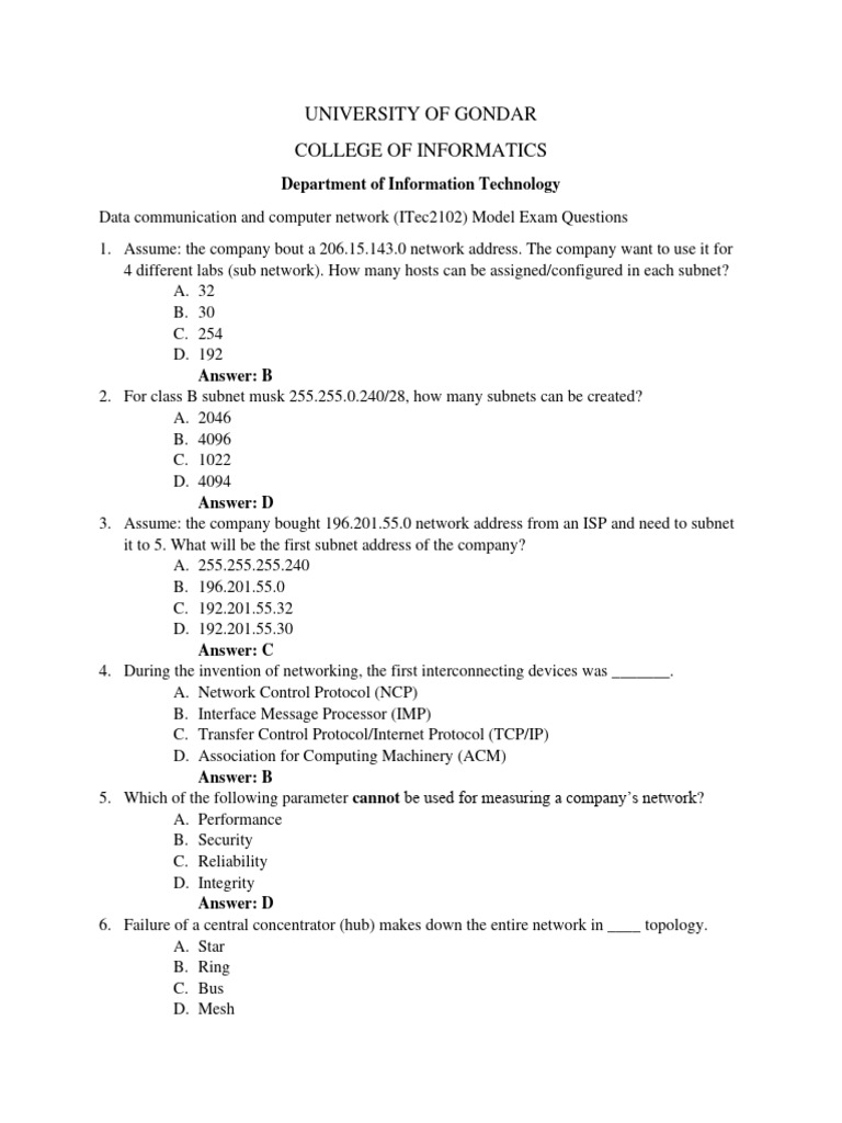 Data Communication Exam Questions | PDF | Computer Network | Internet ...