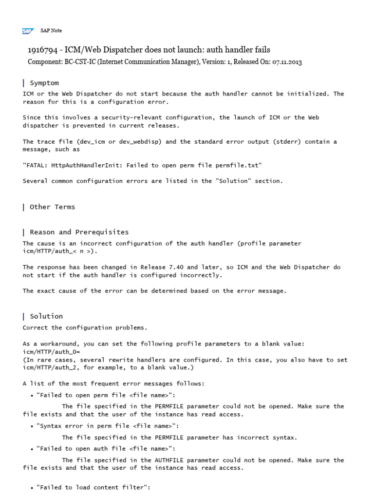 ICM Web Dispatcher Does Not Launch Auth Handler Fails | PDF | World ...