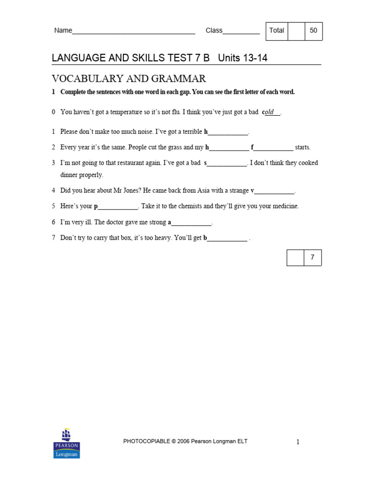 Test 7B Unit 13-14 | PDF | Human Communication | Linguistics