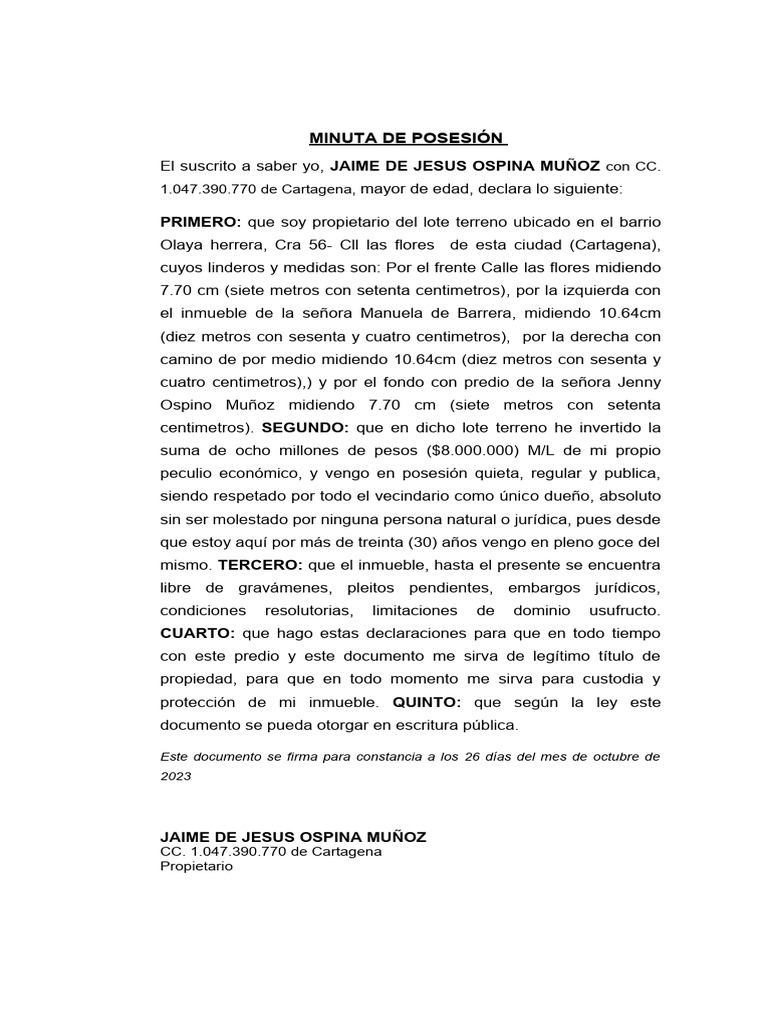 Minutas de Posesión | PDF