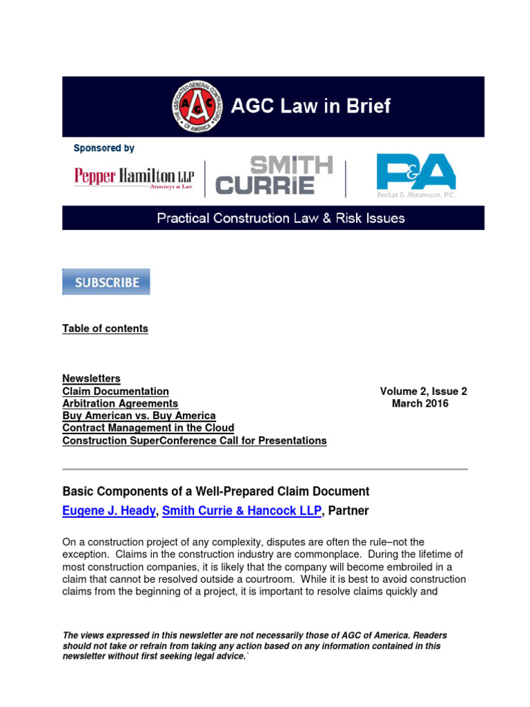 Basic Components of A Well Prepared Claim - AGC Law in Brief 7th ...
