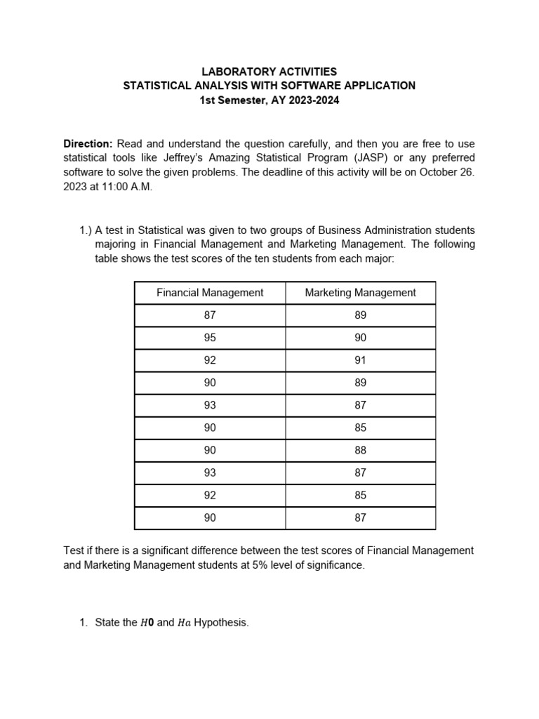 Laboratory Activities | PDF | P Value | Statistical Significance