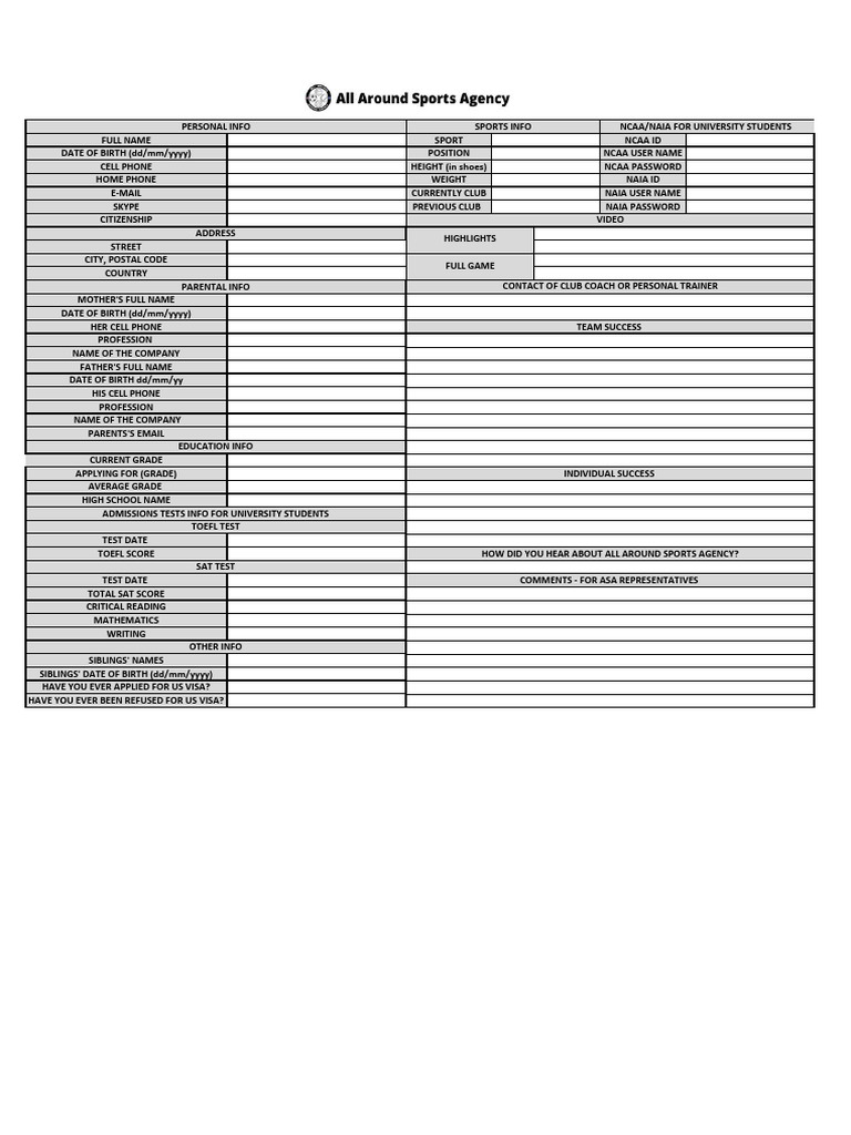 NCAA/NAIA Student Athlete Profile Form | PDF | Sports & Recreation