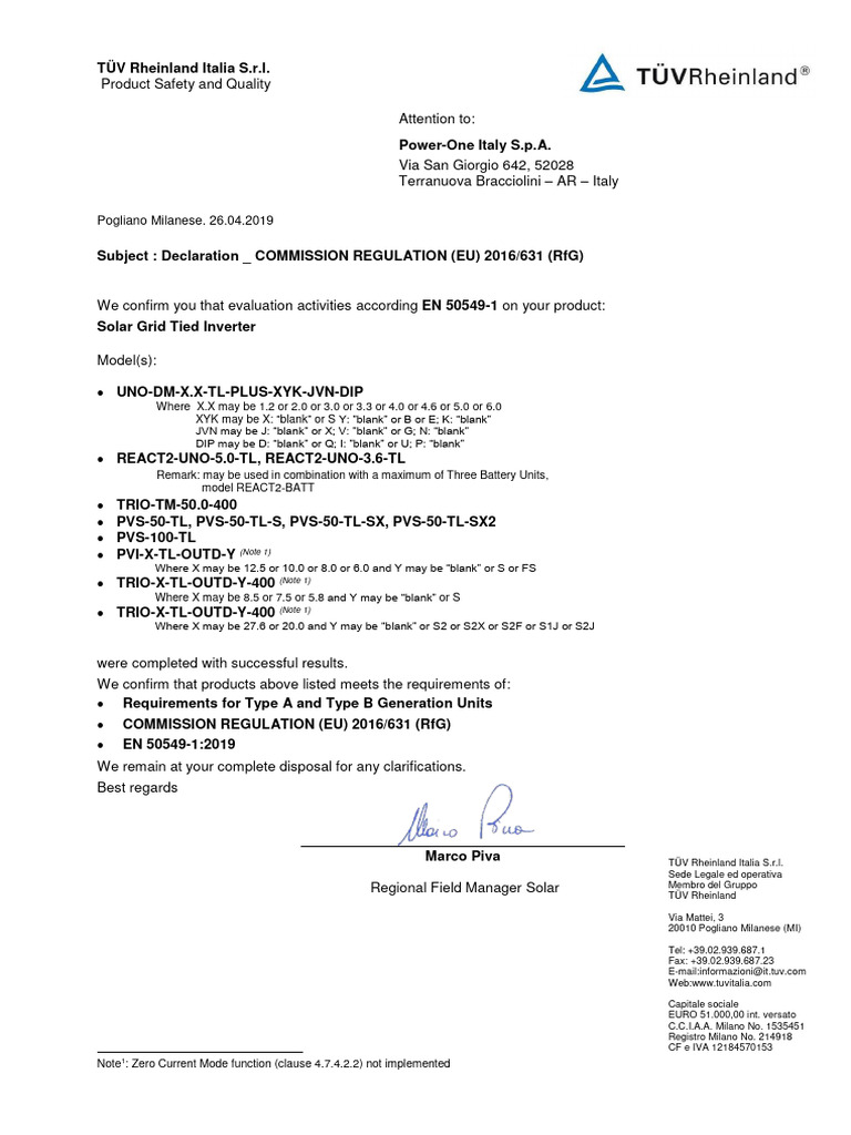 ABB Deklaracja RFG EN 50549 1 | PDF | Electricity | Power (Physics)