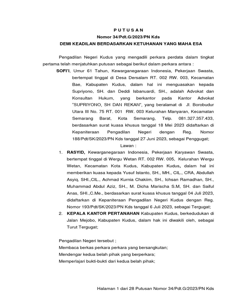 Salinan Putusan 34 PDT G 2023 PN Kds | PDF