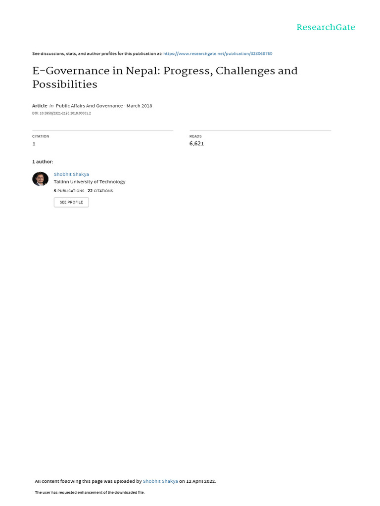 E-Governance in Nepal: Progress & Challenges | PDF | Nepal ...