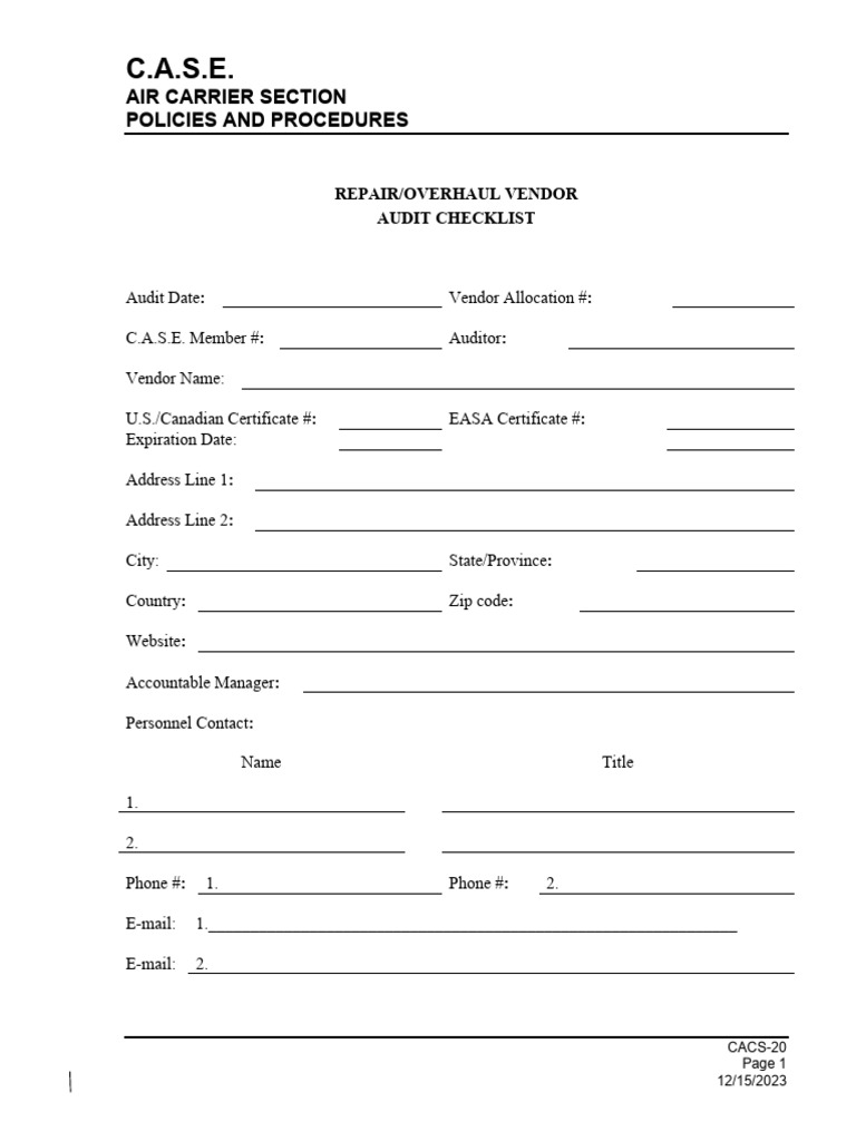 Repair Overhaul Vendor Audit Checklist | PDF | Audit | Electrostatic ...