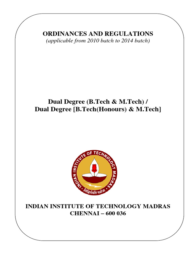 Dual Degree DD Hons Ordinances and Regulations 2010 2014 1 | PDF | University And College ...