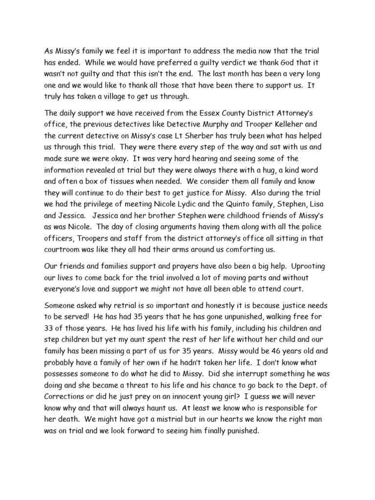 Melissa Tremblay Family Full Statement | PDF