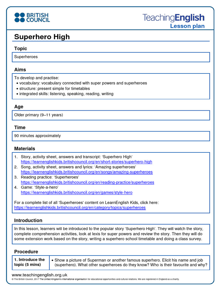Superhero High | Download Free PDF | Lesson Plan | Learning