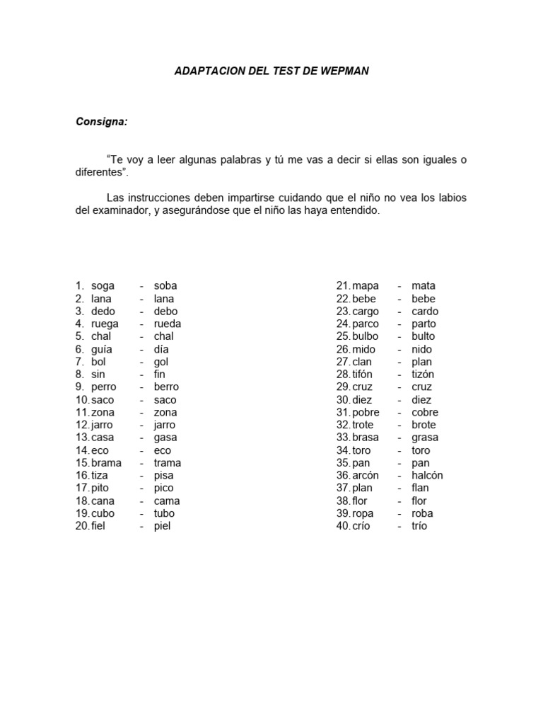 Adaptación del Test de Wepman | PDF