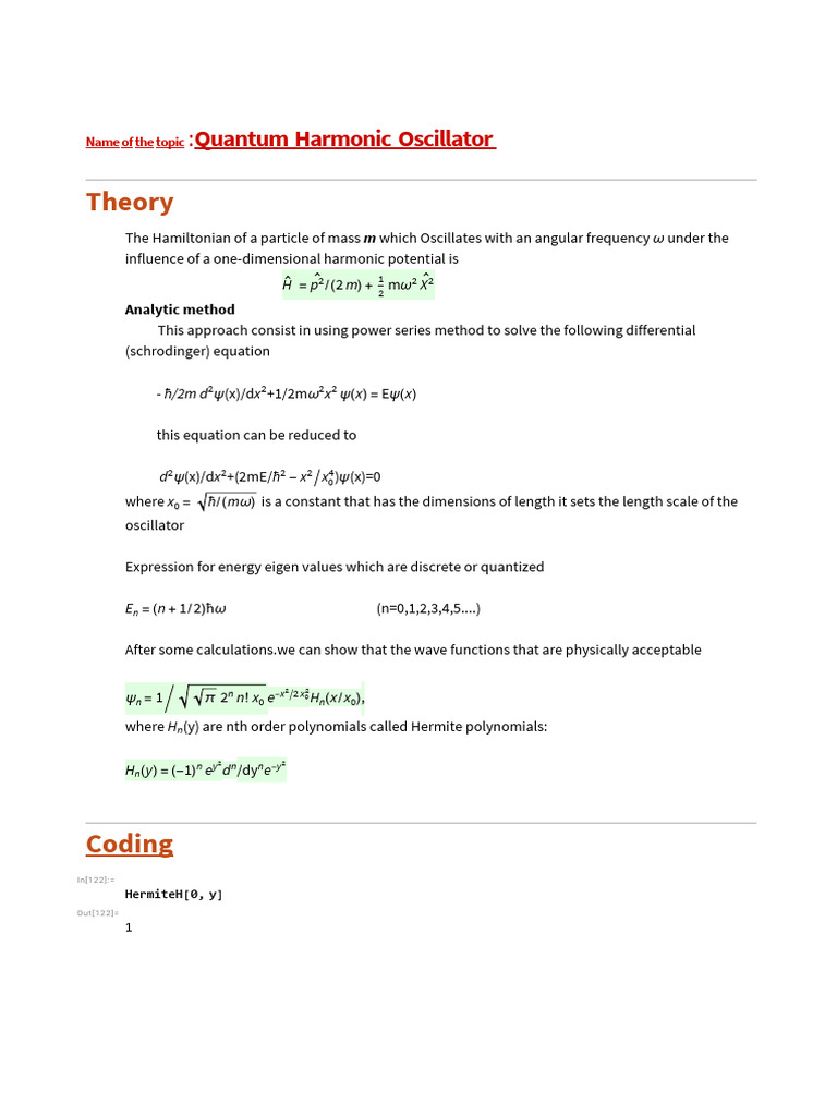Quantum Harmonic Oscillator | PDF | Mathematical Physics | Mechanical ...