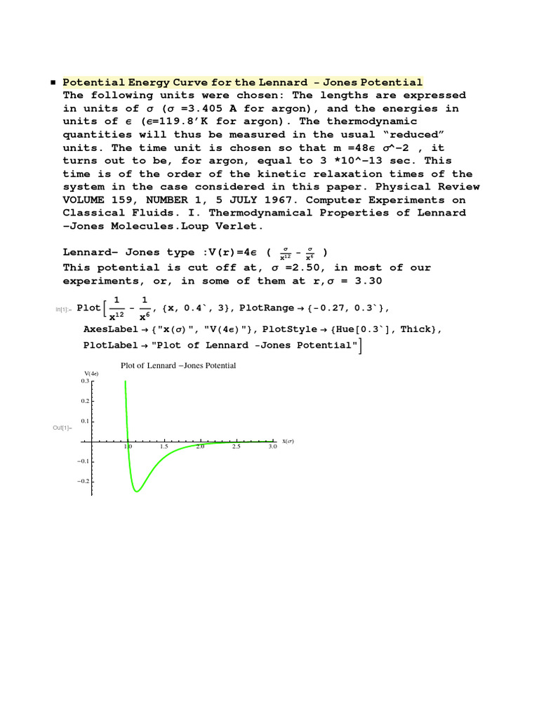 Potential Energy Curve For The Lennard - Jones Potential | PDF