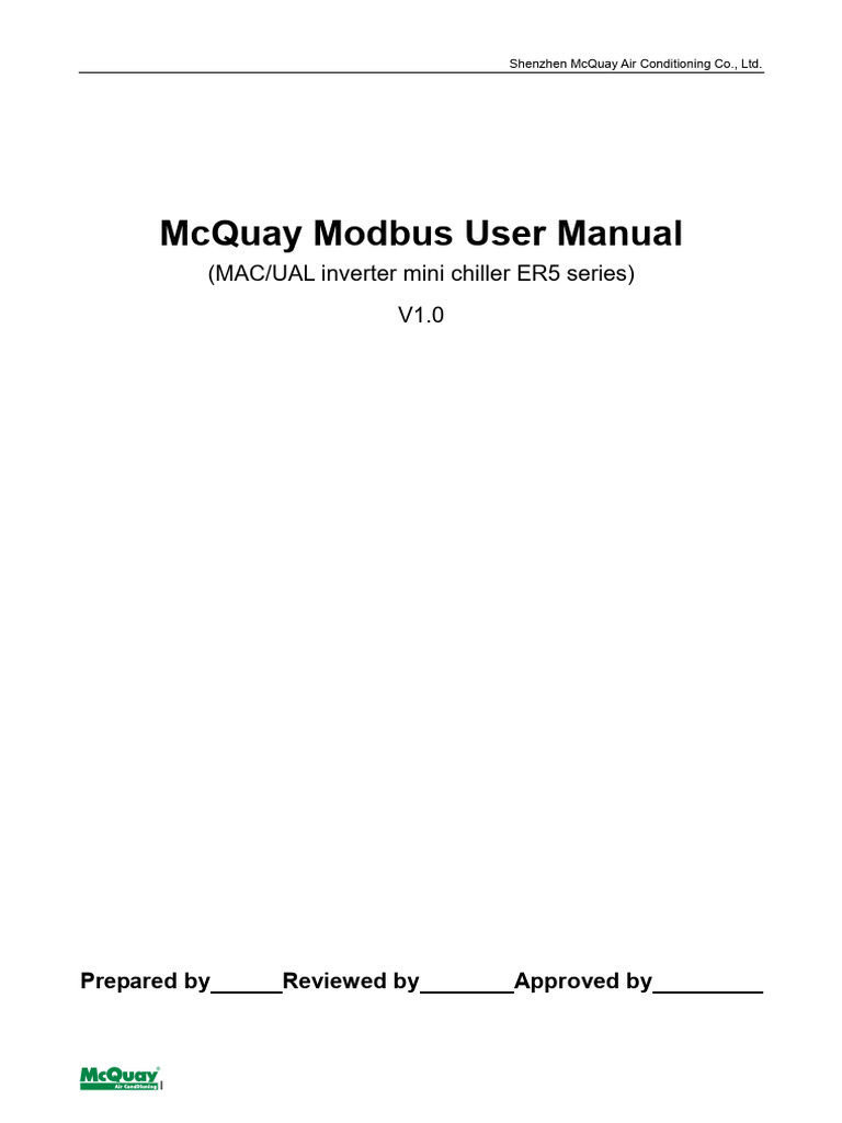 Mcquay Modbus User Manual For Ual D R 5 En201701 Pdf Computer Architecture