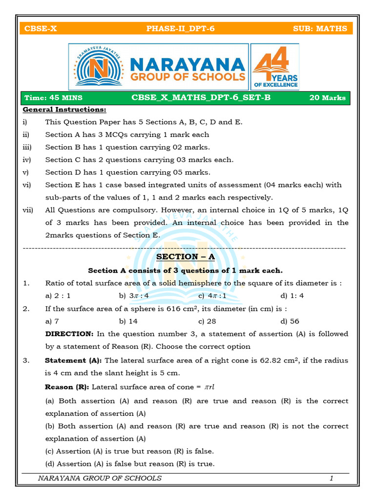 02 - Cbse - X - Phase-Ii - DPT-6 - Set-B - Mathematics - Pan India - 25 ...