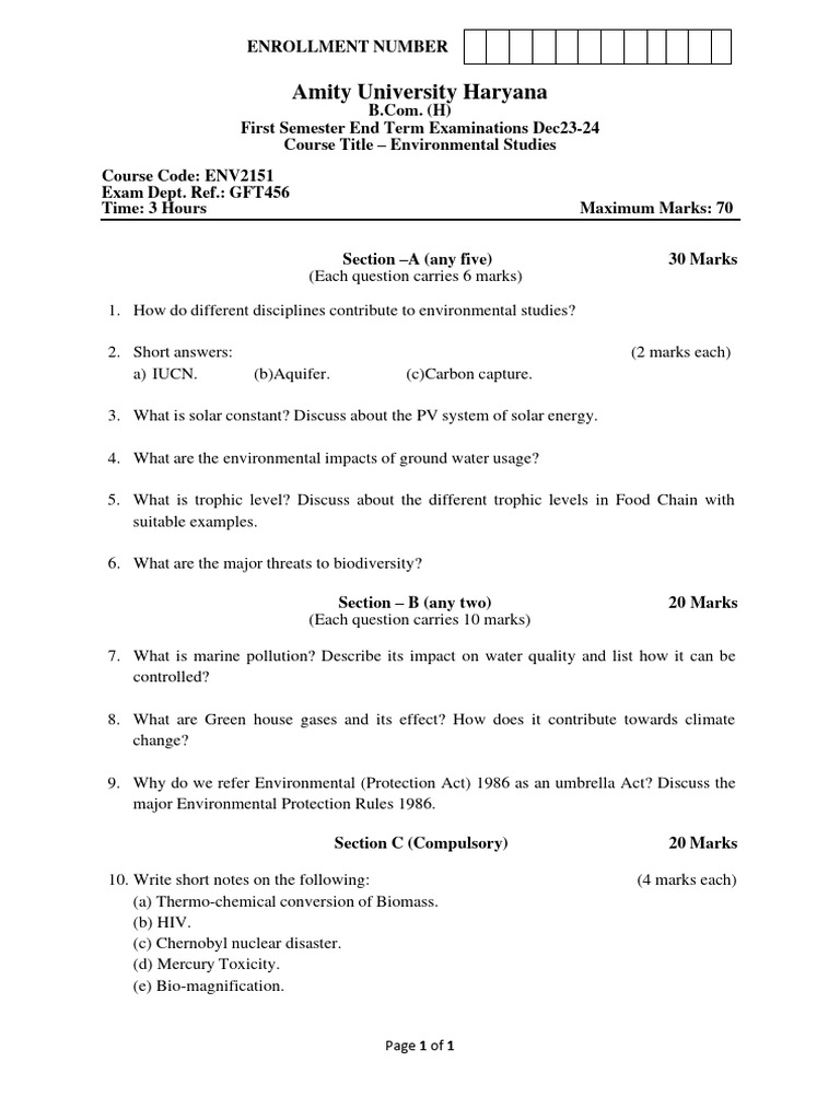 B Com - I - Environmental Studies - Out | PDF