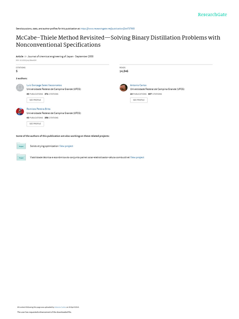 Mccabe-Thiele Method Revisited-Solving Binary Distillation Problems With Nonconventional ...