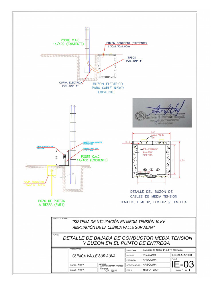 IE-03 Detalle de Bajada de Conductor Media Tension y Buzon en El Punto de Entrega | PDF