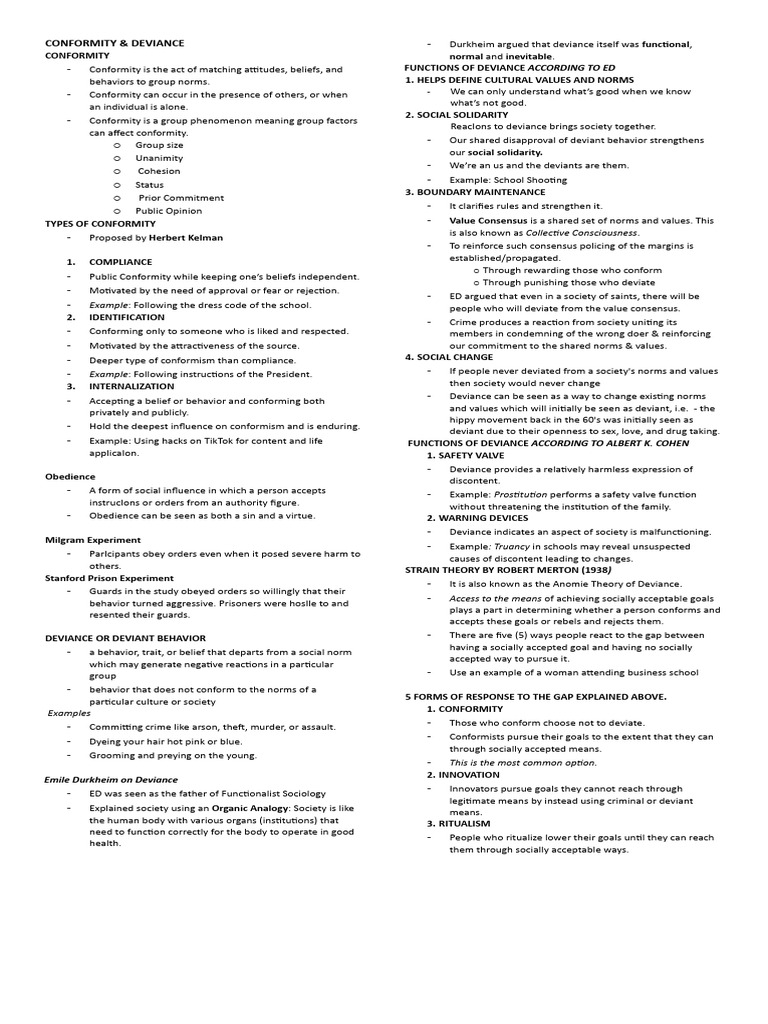 Ucsp Reviewer | PDF | Deviance (Sociology) | Conformity